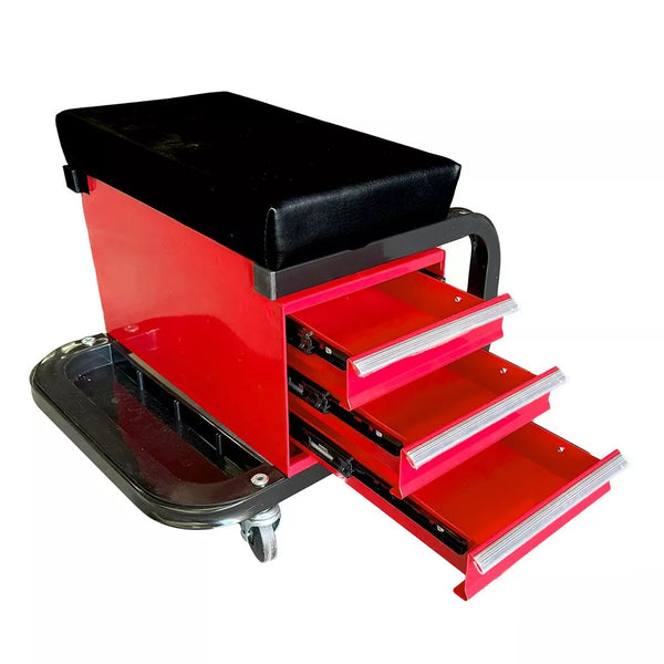 3-Drawer Mechanic Creeper Seat Mobile Work Stool Tool Storage Bottle H ...